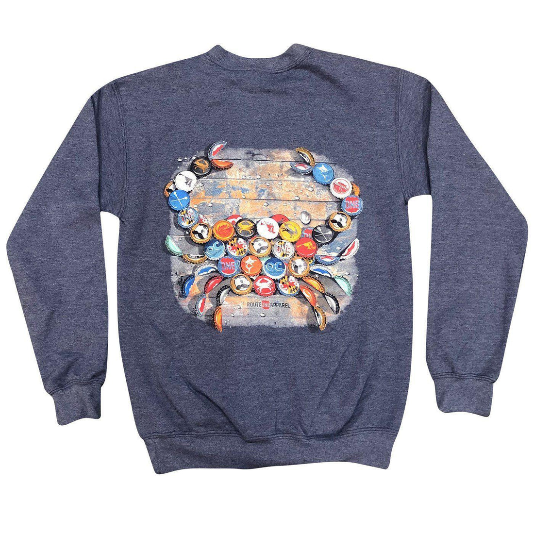 Natty Boh Bottle Cap Heather Navy Crew Sweatshirt | Route One Apparel