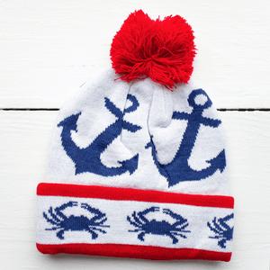 Stripe Crab & Anchor Blue Knit Beanie Cap